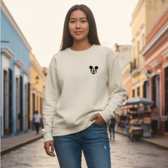 Zara | Tops | Zara Disney Mickey Mouse Embroidered Sweatshirt Cream ...